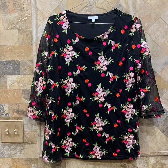 Charter Club | Tops | Charter Club Black Embroidered Blouse | Poshmark